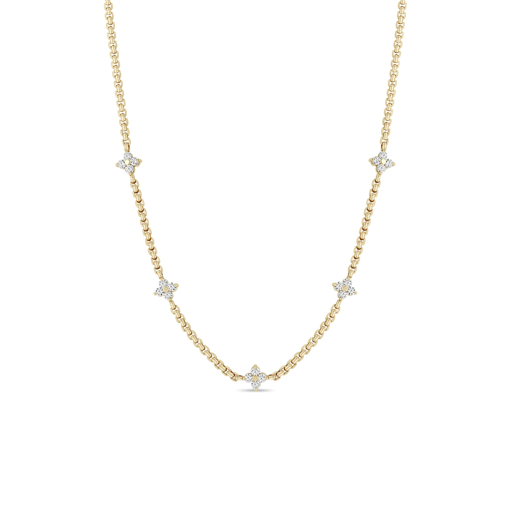 14k 5 Prong Diamond Box Chain Necklace – Uniquities